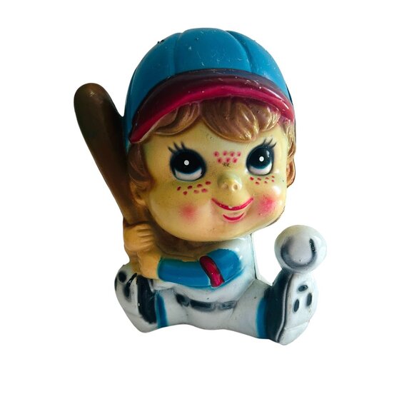 Toys | Vintage Boy Baseball Player Plastic Coin Bank Blue Red 6 Inch ...